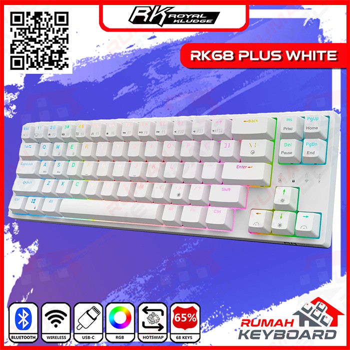 ROYAL KLUDGE - RK68 PLUS - 3 MODE - RGB - WHITE - MECHANICAL KEYBOARD ...