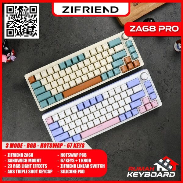 MECHANICAL KEYBOARD - ZIFRIEND ZA68 PRO - 65% - 3 MODE - RGB - HOTSWAP ...