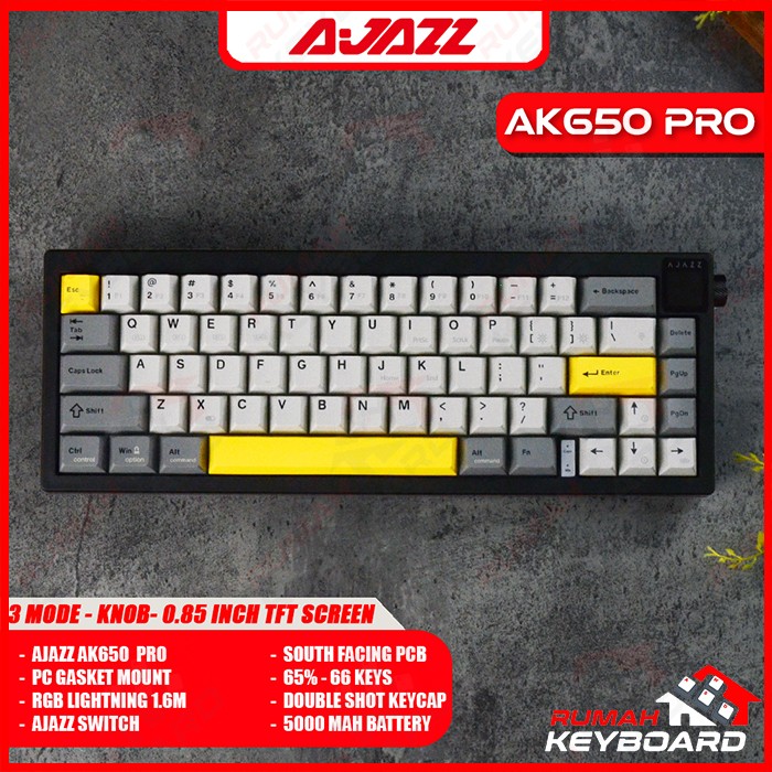 MECHANICAL KEYBOARD - AJAZZ AK650 PRO - 65% - 0.85" COLOR SCREEN - KNOB - SOUTH FACE - GASKET - RGB
