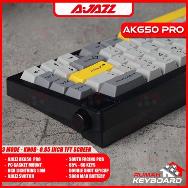 MECHANICAL KEYBOARD - AJAZZ AK650 PRO - 65% - 0.85" COLOR SCREEN - KNOB - SOUTH FACE - GASKET - RGB