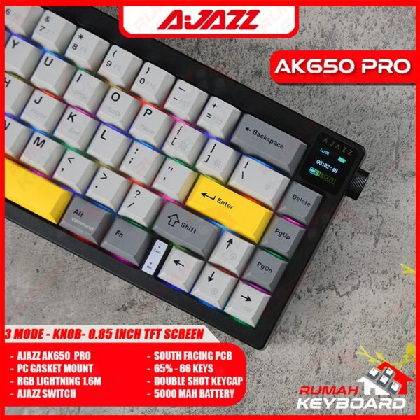 MECHANICAL KEYBOARD - AJAZZ AK650 PRO - 65% - 0.85" COLOR SCREEN - KNOB - SOUTH FACE - GASKET - RGB